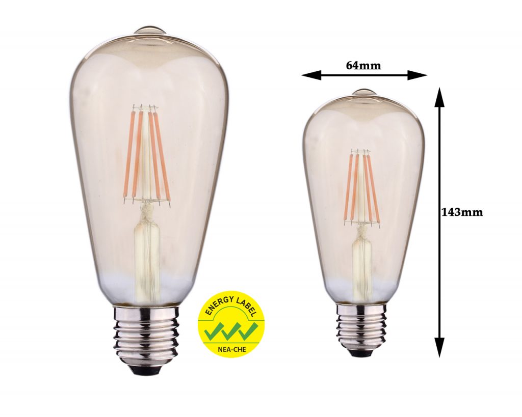 DMS ST64 4W AMBER DIMMABLE FILAMENT LED BULB ( Available in Bundle of 3 ...