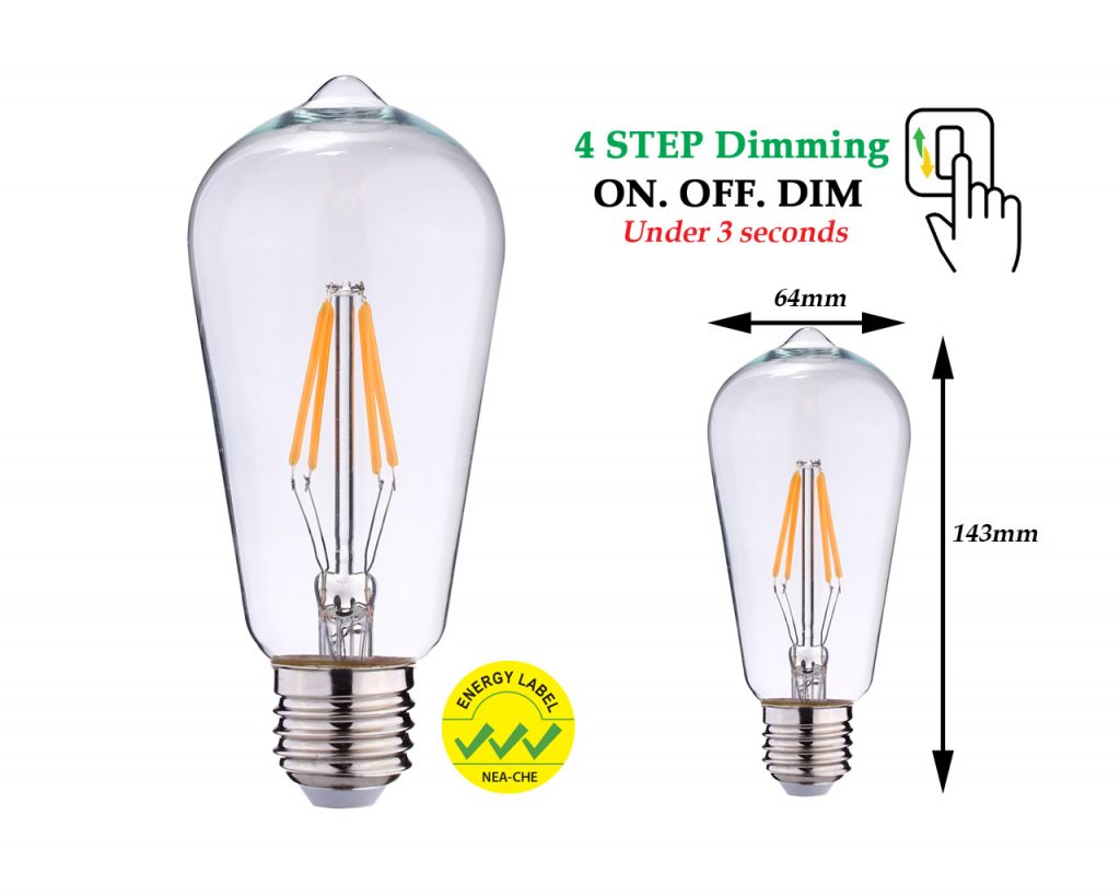 DMS ST64 6W 4 STEP DIMMING CLEAR FILAMENT LED BULB (Available in Bundle ...