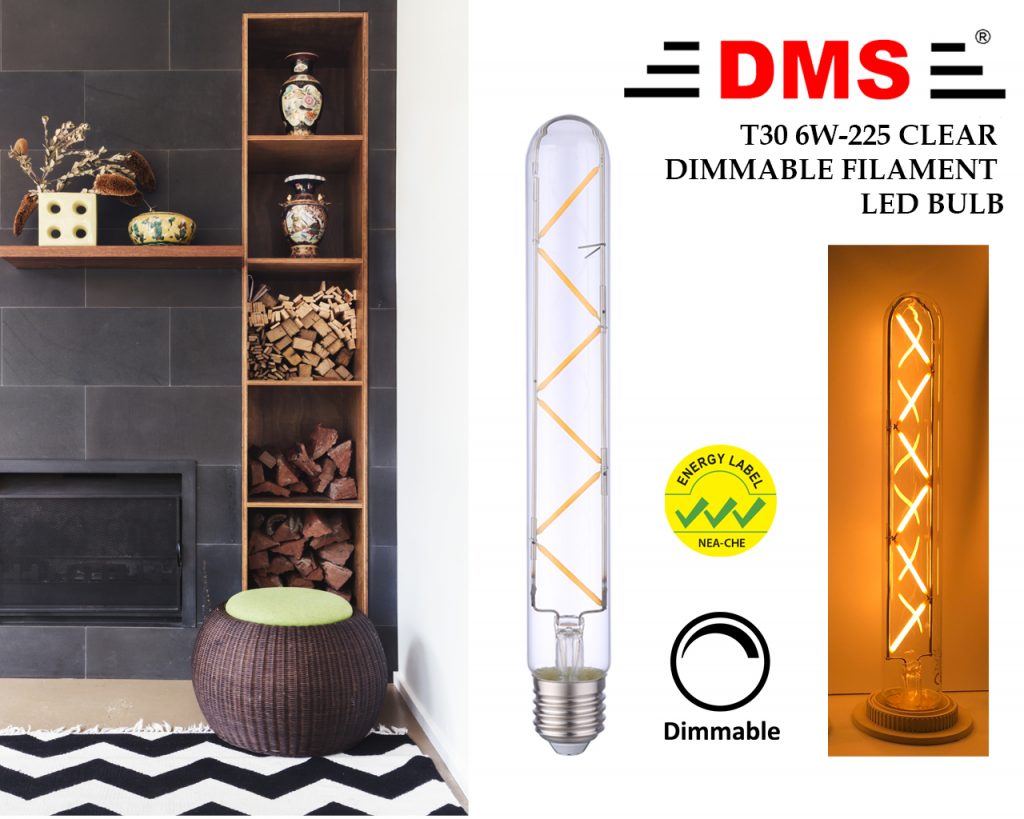 DMS T30 6W CLEAR DIMMABLE FILAMENT LED BULB (Available in Bundle of 3 ...
