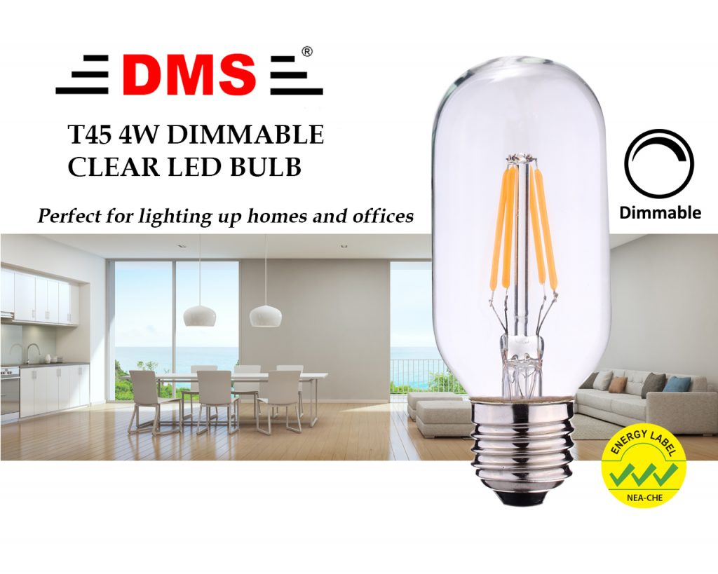 DMS T45 4W CLEAR DIMMABLE FILAMENT LED BULB (Available in Bundle of 3 ...